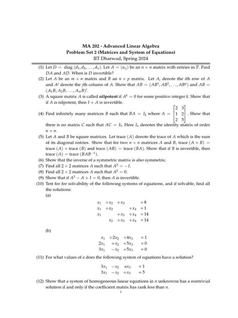 Problemset 02 Pdf Matrix Mathematics Applied Mathematics