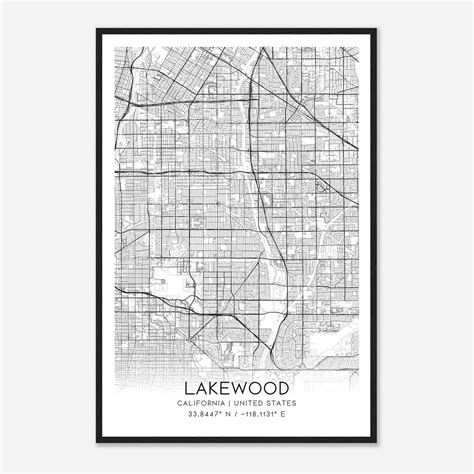 Lakewood California Map Poster Modern Home Decor Wall Art Print