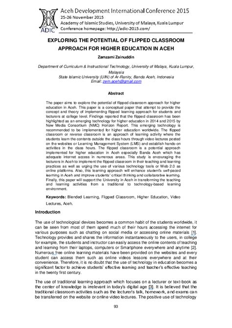 Pdf Exploring The Potential Of Flipped Classroom Approach For Higher Education In Aceh