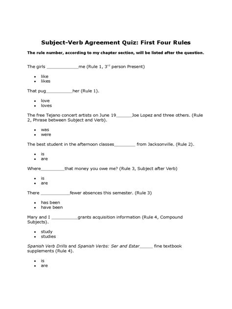 Subject Verb Agreement Quiz Worksheet Verb Subject Agreement Sva Worksheet Quiz Answer Keys