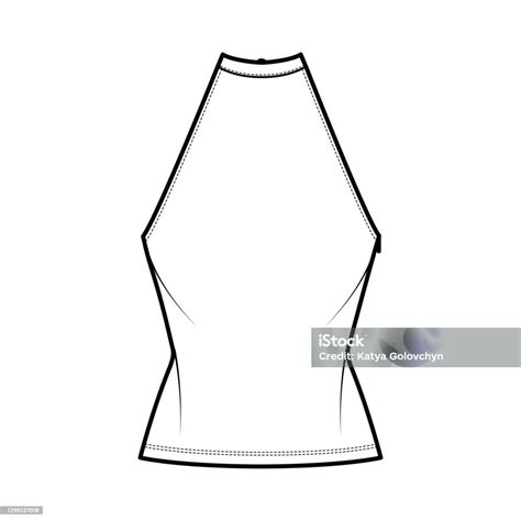 탑 크롭 하이 넥 홀터 탱크 코튼 저지 테크니컬 패션 일러스트와 활 슬림 핏 허리 길이 플랫 0명에 대한 스톡 벡터 아트 및 기타 이미지 Istock