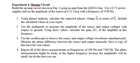 Solved Experiment 4 Opamp Circuit Build The Op Circuit Chegg Com