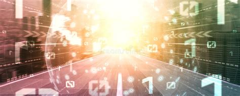 Digital Data Flow On Road With Motion Blur To Create Vision Of Fast Speed Transfer Stock