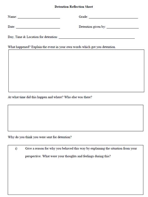 Detention Reflection Sheet Behavior Reflection Form For Students With