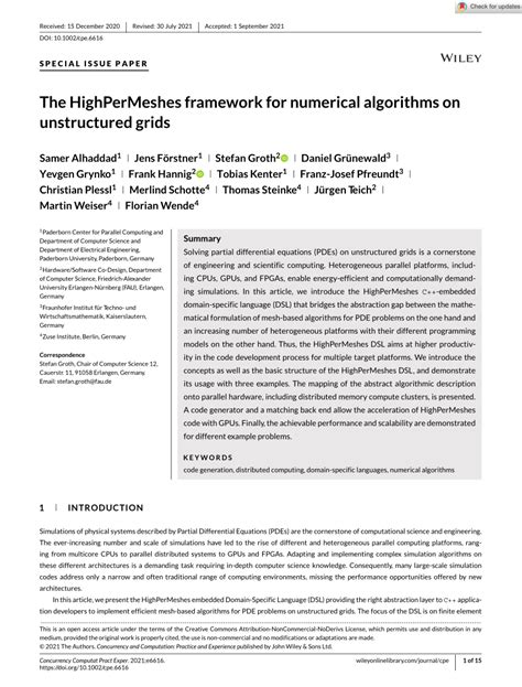 Pdf The Highpermeshes Framework For Numerical Algorithms On
