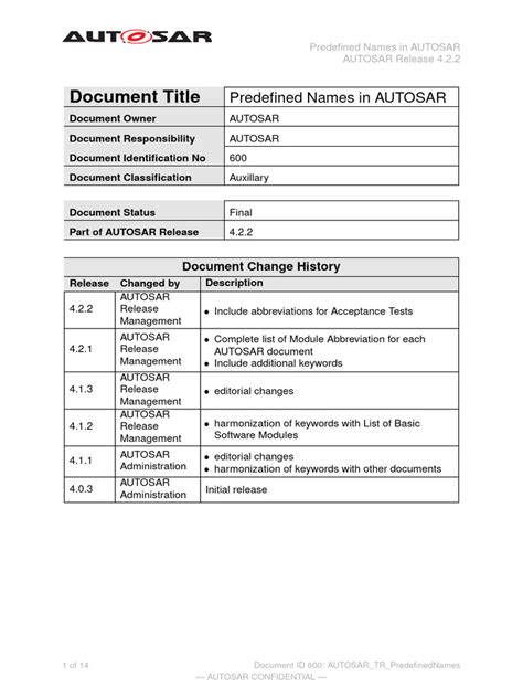 autosar tr predefinednames pdf specification technical standard xml