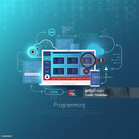 coding and programming concept with isometric illustration of laptop