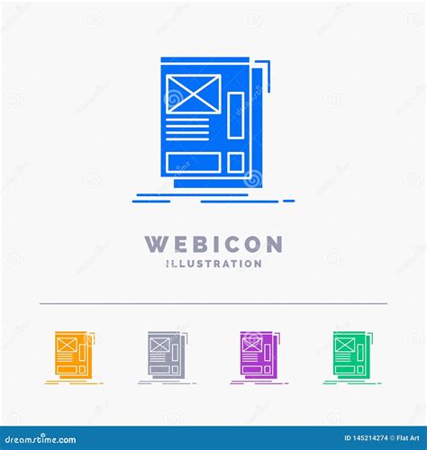 Wire Framing Web Layout Development 5 Color Glyph Web Icon Template