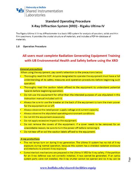 Standard Operating Procedure X Ray Diff Pdf