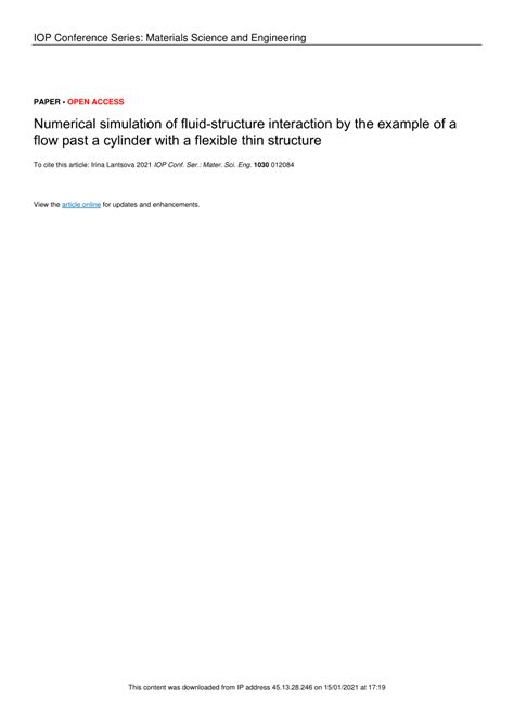 Pdf Numerical Simulation Of Fluid Structure Interaction By The Example Of A Flow Past A