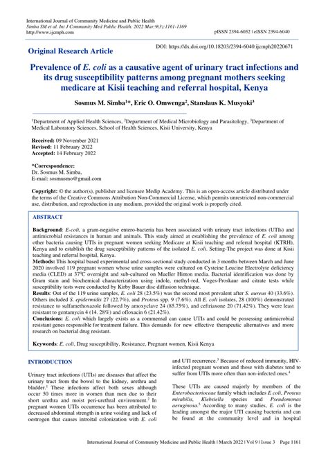 Pdf Prevalence Of E Coli As A Causative Agent Of Urinary Tract Infections And Its Drug