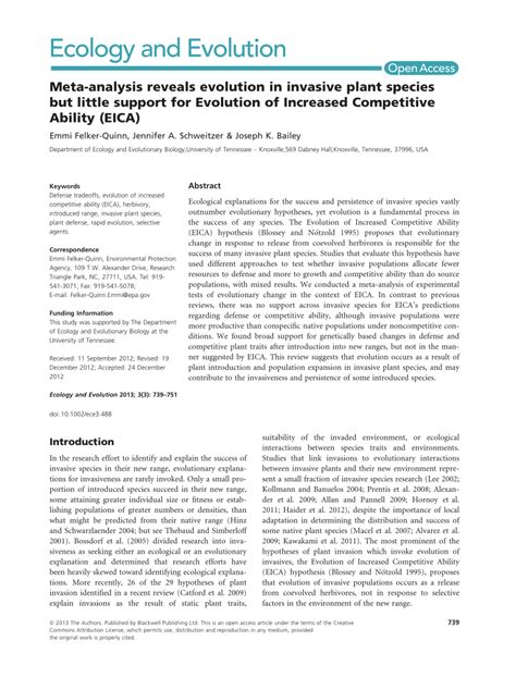 Pdf Meta Analysis Reveals Evolution In Invasive Plant Species But