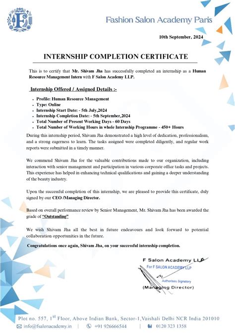 i am pleased to share that i have completed my internship at ftv salon