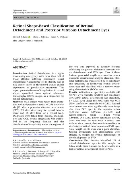 Pdf Retinal Shape Based Classification Of Retinal Detachment And Posterior Vitreous Detachment