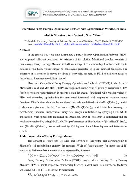 pdf generalized fuzzy entropy optimization methods with application