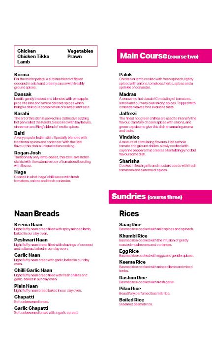 3 Course Menu Booking Form Rivaj Online Finest Indian Restaurant Wigan