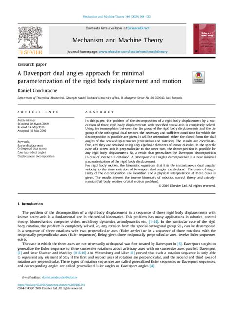Pdf A Davenport Dual Angles Approach For Minimal Parameterization Of The Rigid Body