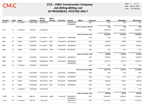 Job Billing Job Billing Edit Listing Report