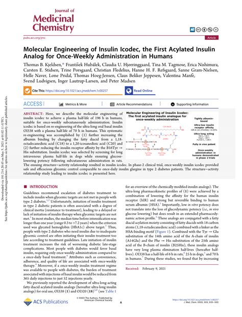 Pdf Molecular Engineering Of Insulin Icodec The First Acylated Insulin Analog For Once Weekly
