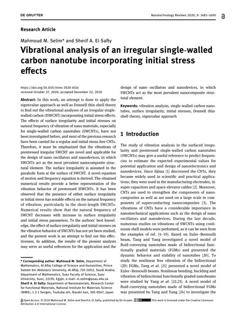 Pdf Vibrational Analysis Of An Irregular Single Walled Carbon