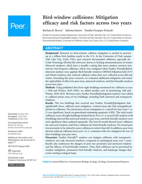 Pdf Bird Window Collisions Mitigation Efficacy And Risk Factors