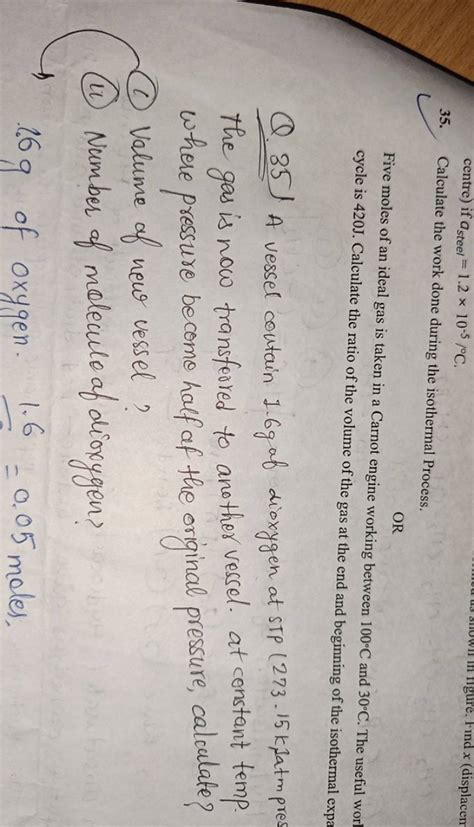 35 calculate the work done during the isothermal process or five moles