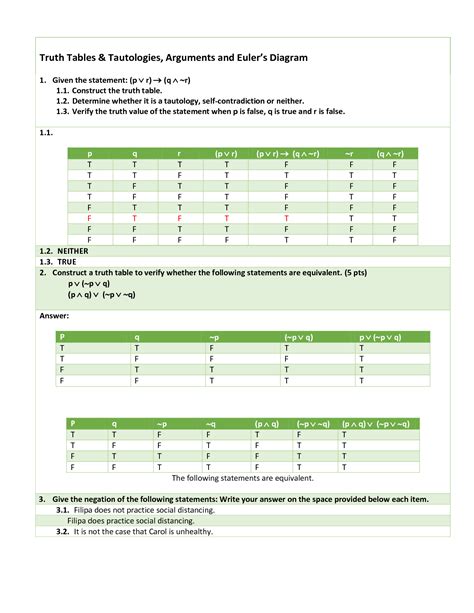 Solution Math Truth Tables Tautologies Arguments And Eulers