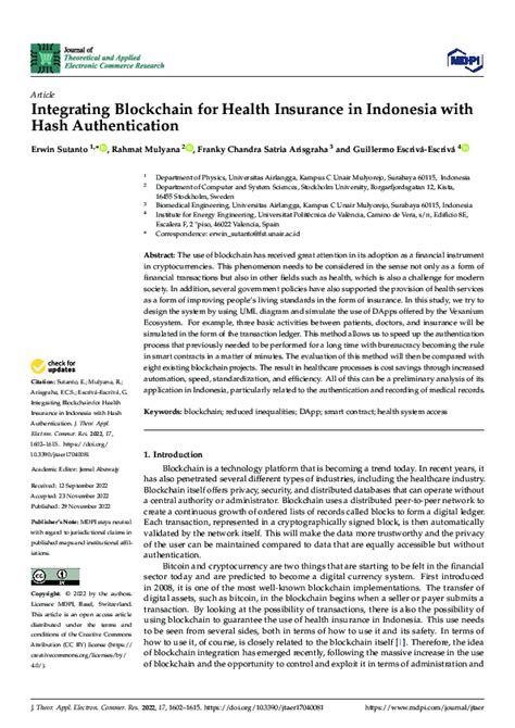 Pdf Integrating Blockchain For Health Insurance In Indonesia With Hash Authentication