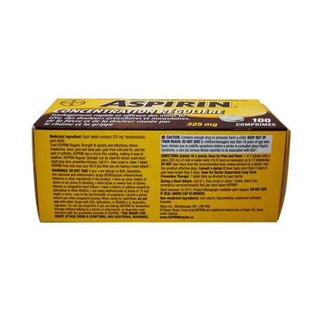Aspirin Regular Strength Acetylsalicylic Acid 325mg 100 Tablets