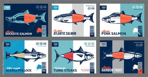 Vector Fish Packaging Or Label Design Modern Style Seafood Label