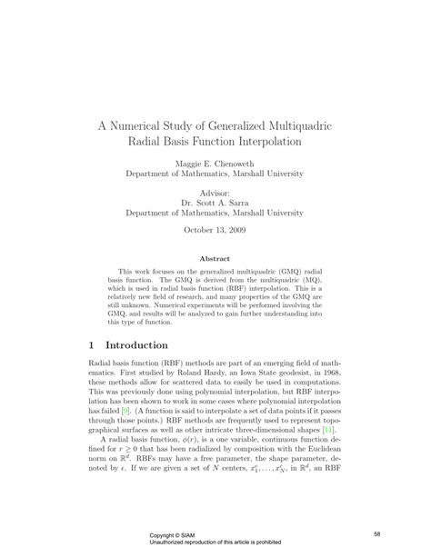 Pdf A Numerical Study Of Generalized Multiquadric R Adial Basis
