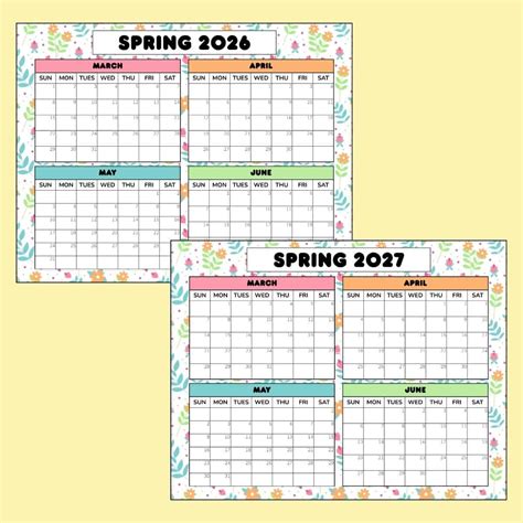 Free Spring Calendar Printable 2026 And 2027 Pdf