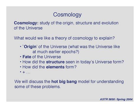 cosmology and hot big bang model lecture slides astr 3830 docsity