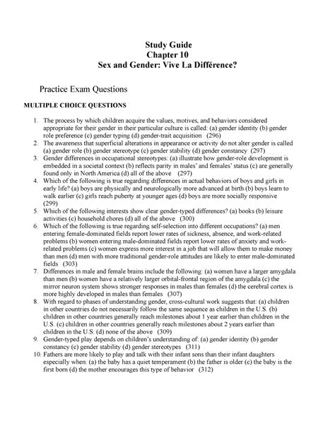 SOP Chapter Study Guide Chapter Sex and Gender Vive La Différence Practice Exam