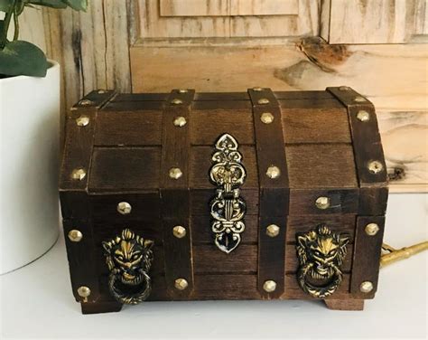 Vintage Treasure Chest Jewelry Box Ornate Carved Wood Jewelry Chest
