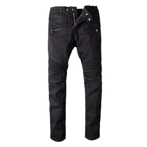 Mens Black Biker Rock Style Jeans Stretch Denim Goth Pants