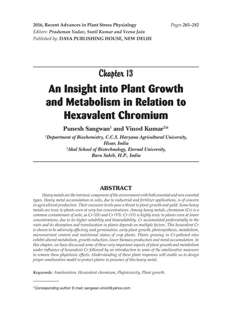 Pdf An Insight Into Plant Growth And Metabolism In Relation To Hexavalent Chromium