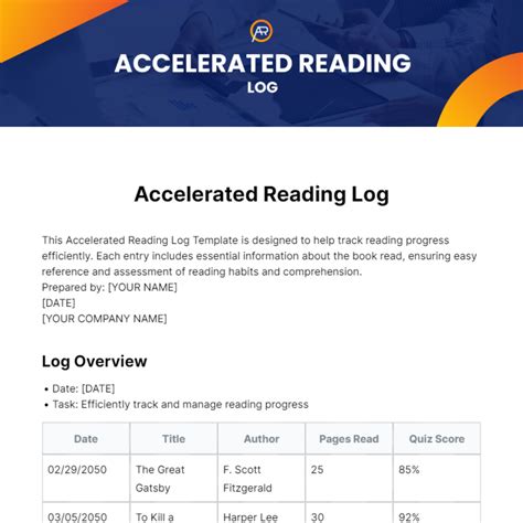 Free Accelerated Reading Log Template To Edit Online