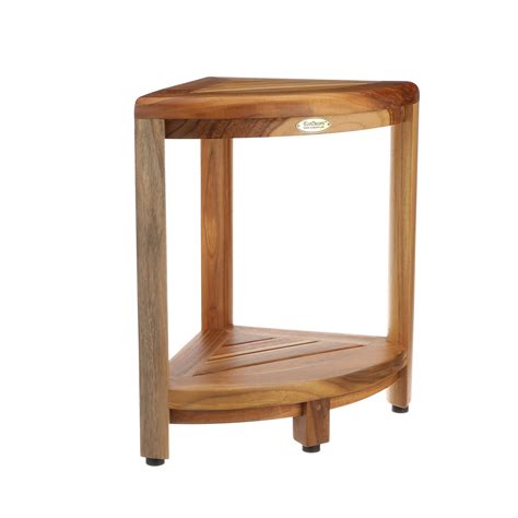 Buy Ecodecors Teak Shower Corner Shelf Shaving Foot Rest With Storage Shelf 18 Tall Natural