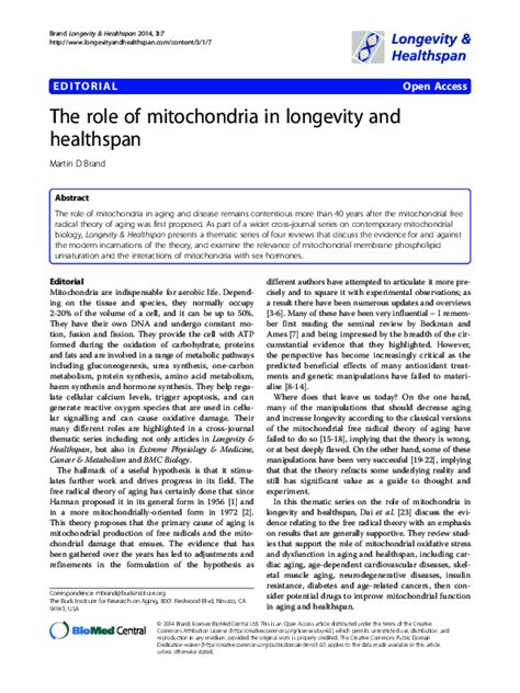 Pdf The Role Of Mitochondria In Longevity And Healthspan
