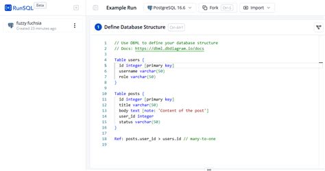 Database Structure Moves To Runsql Tool From Dbdiagram Runsql Button Feature Suggestions