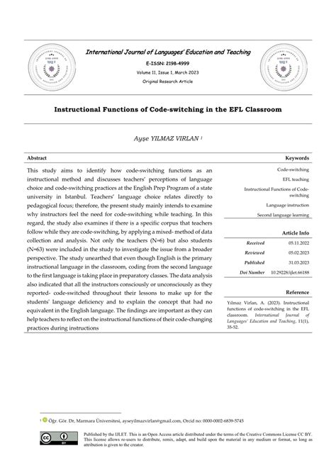 Pdf Instructional Functions Of Code Switching In The Efl Classroom