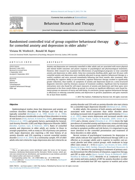 Pdf Randomised Controlled Trial Of Group Cognitive Behavioural Therapy For Comorbid Anxiety