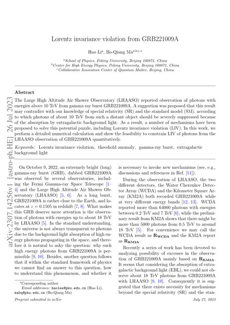 Pdf Lorentz Invariance Violation From Grb221009a