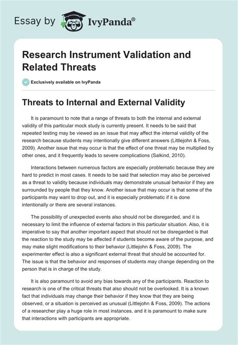 Research Instrument Validation And Related Threats 590 Words Research Paper Example