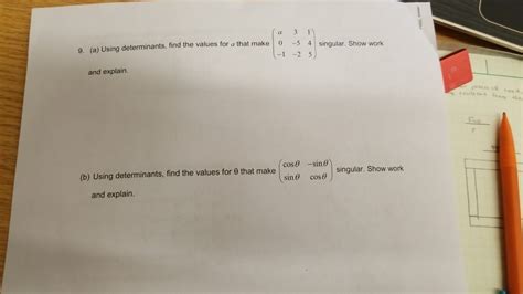 solved 9 a using determinants find the values for a that