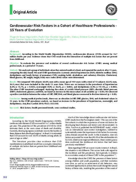 Pdf Fatores De Risco Cardiovasculares Em Coorte De Profissionais Da