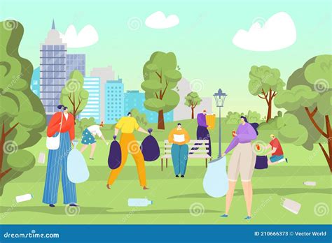 Clean Up Park from Garbage, Vector Illustration. City Environment ...