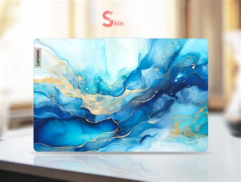 Lenovo Laptop Skin Personalized Blue Aesthetic Design Vinyl Decal Custom Name Sticker For
