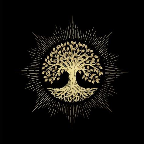 درخت معبد زندگی یا درخت طلای لوکس و ریشه با شکل گرد 1611121